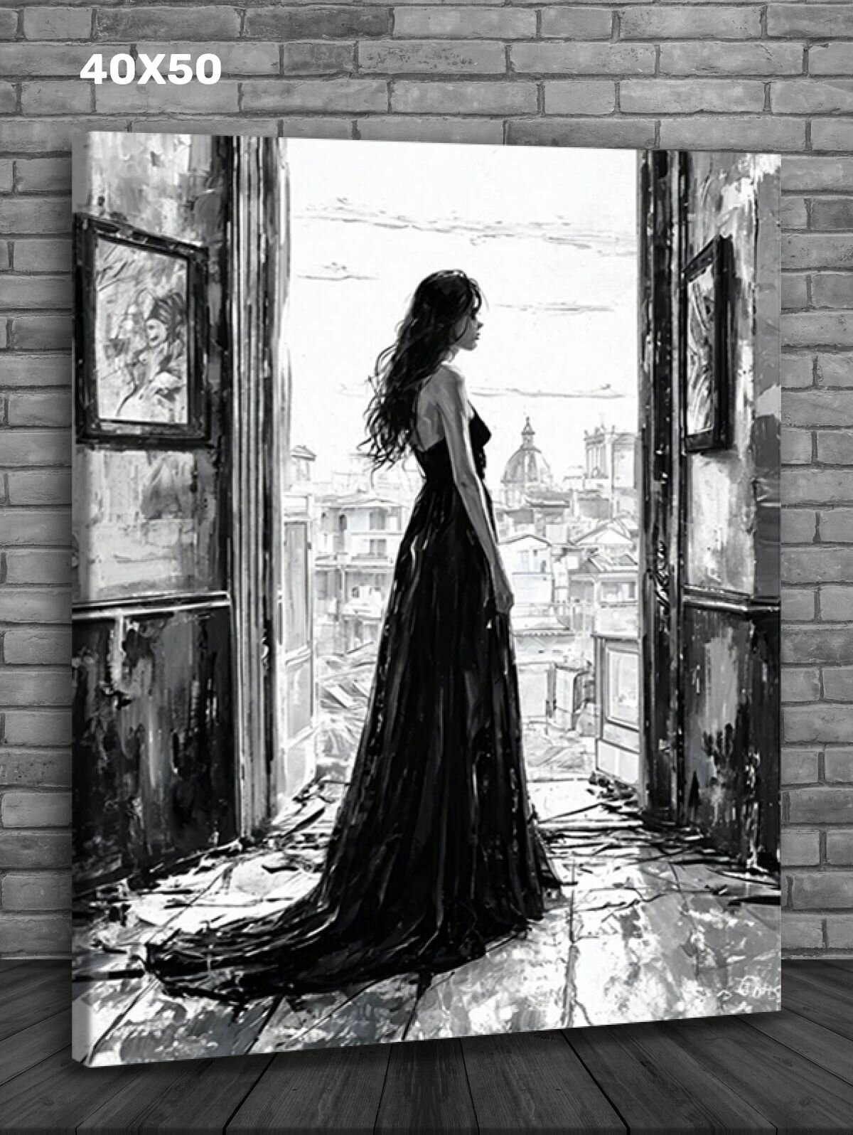Картина на стену интерьерная черно-белая 40х50 Девушка