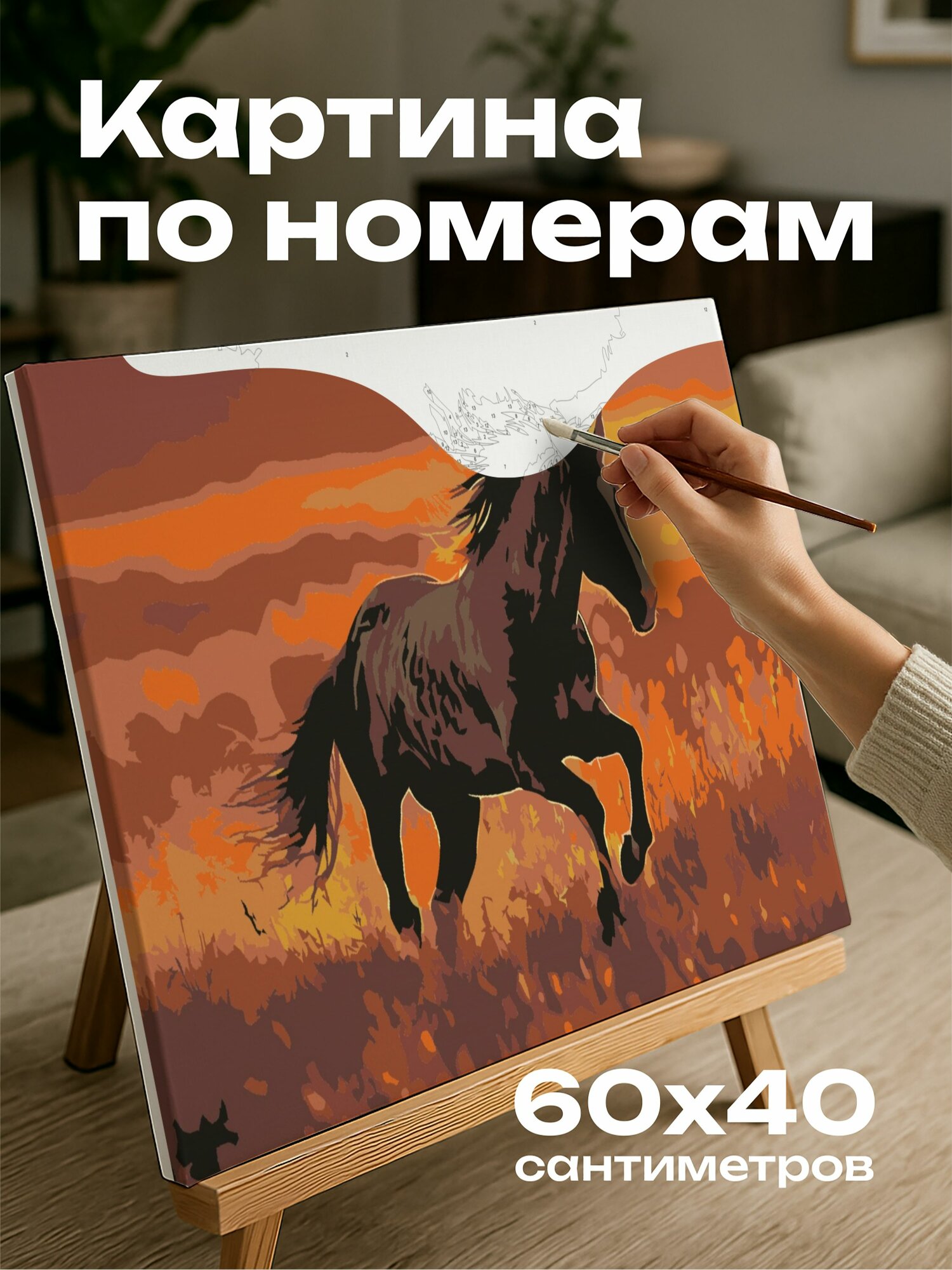 Картина по номерам 60x40 см, Зебра, равнина, Национальный парк, грация, черные полосы, белые полосы, грива, f