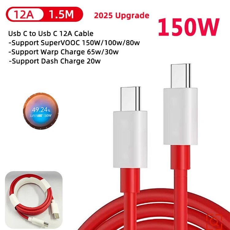 Оригинальный кабель Oneplus Warp Supervooc Usb Type C 100 Вт 80 Вт 65 Вт Шнур для 150w C to C 1.5m