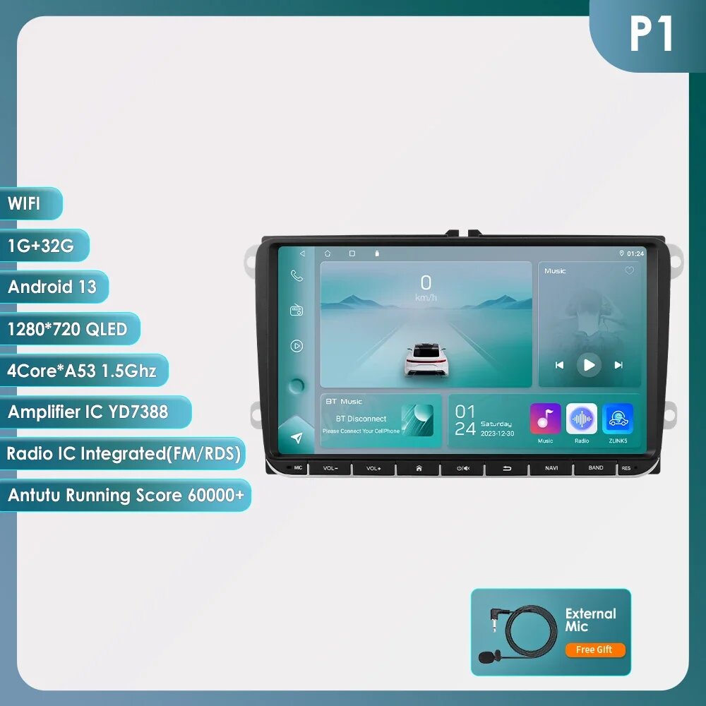 9-дюймовый автомобильный радиоплеер Android12 с GPS Navi для VW Seat POLO GOLF 5 6 P1 (4Core 1G 32G)