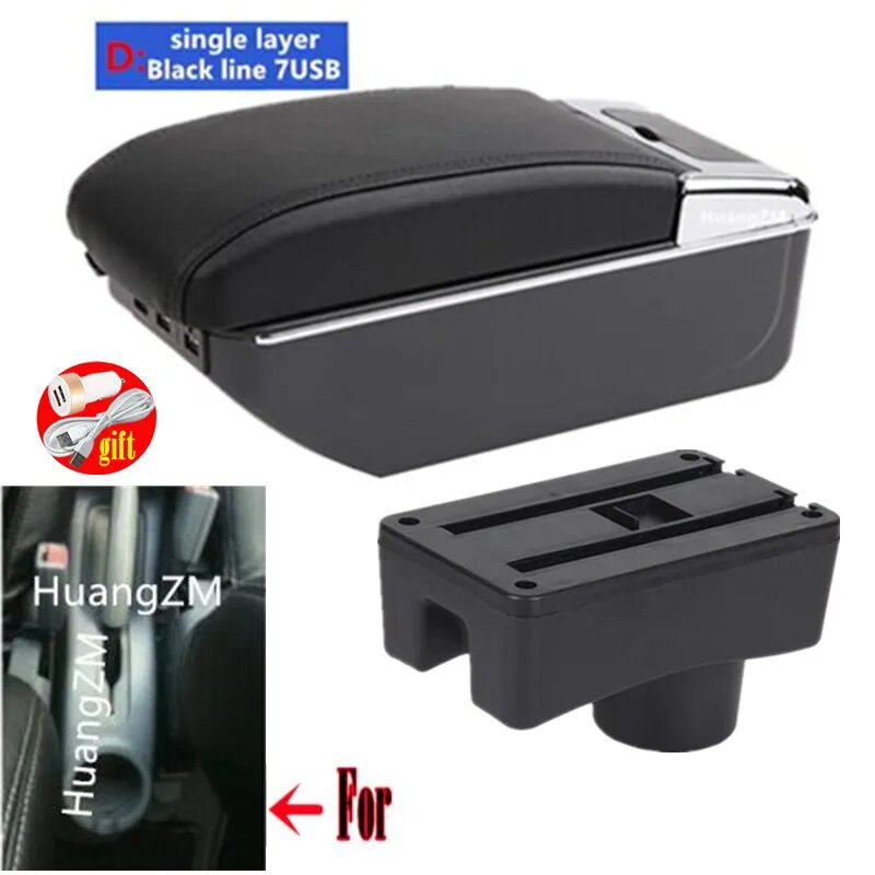Подлокотник для Hyundai Accent Tagaz 2, автомобильный подлокотник, центральный ящик для хранения с USB, автомобильные аксессуары D black line 7USB