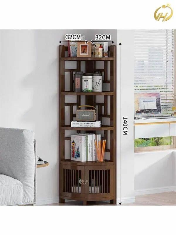 Угловая треугольная полка из натурального дерева 28х28х140 см для гостиной, спальни и кабинета