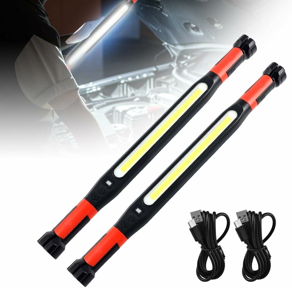 2026 New Magnetic Work Light, Under Hood Work Home Light Accessory Bar Rechargeable LED Work Light Bar, Under Hood Mechanic Light for Mechanic/Car Repairing/Garage (2), Material: ABS+PC, include: 2x work lights