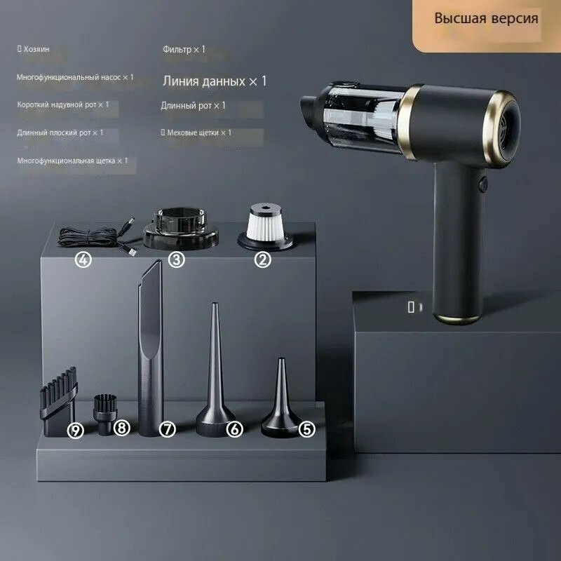 Пылесос автомобильный для дома и машины беспроводной всасывание и продувка 4 в 30 минут работымощный 120 Вт миниатюрный в 1 мощность всасывания 5500pa