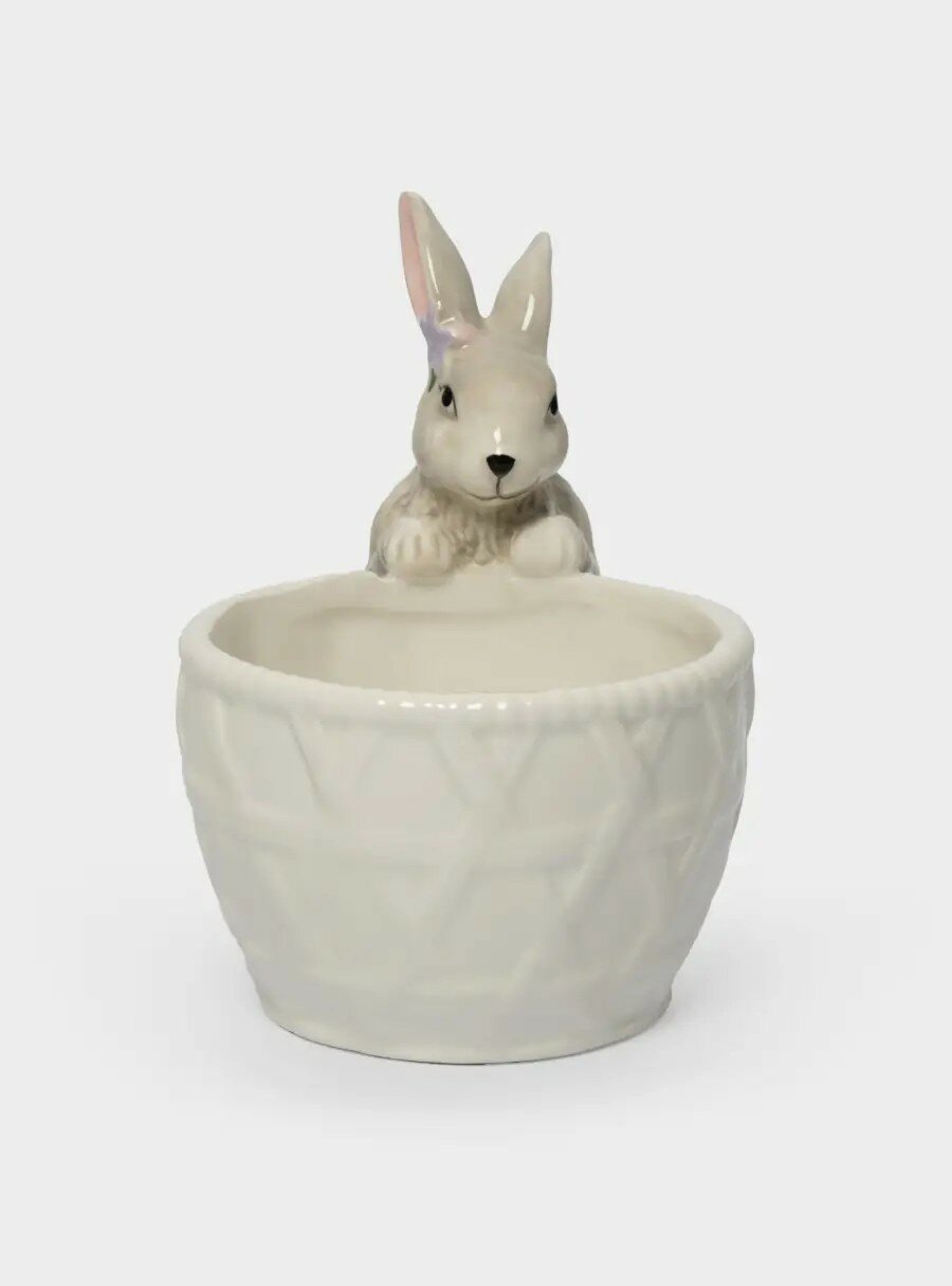 Конфетница, 12✕16 см, керамика, молочно-серая, Кролик с корзинкой, Brown Rabbit (Anna Lafarg)