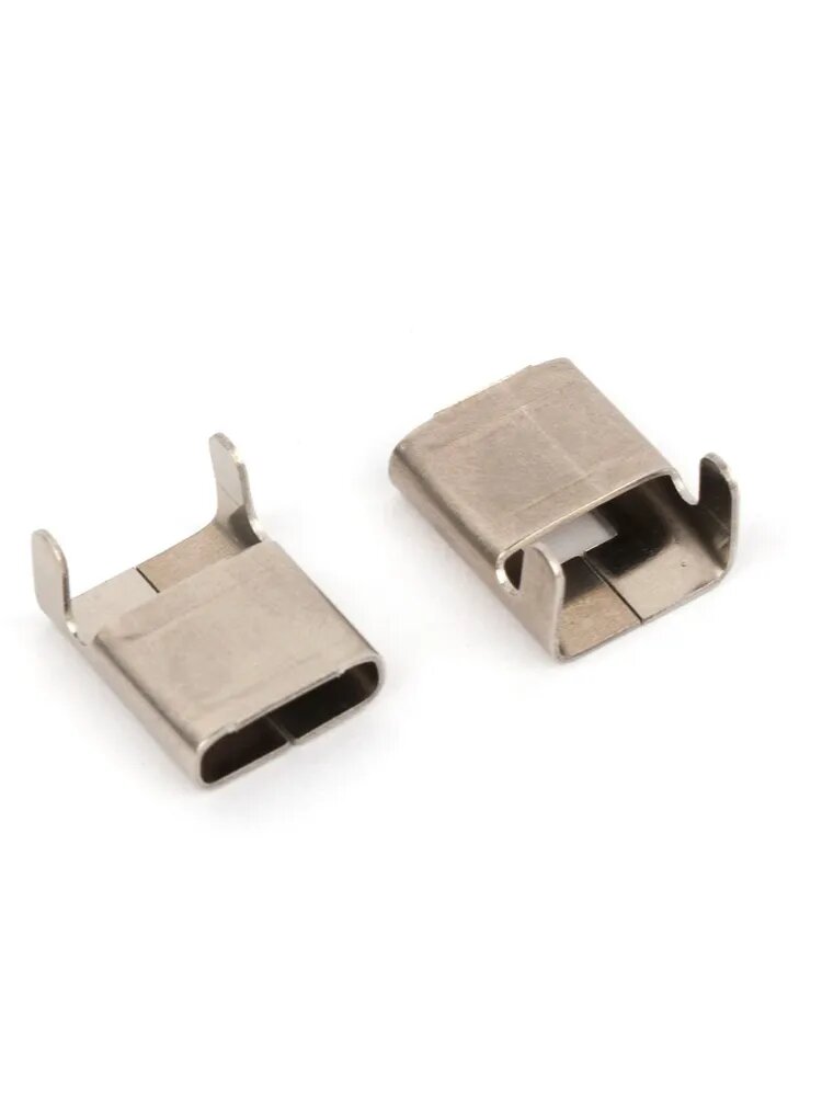 Скрепа-замок 16мм, скоба бандажная для монтажной ленты из нержавеющей стали, 20шт