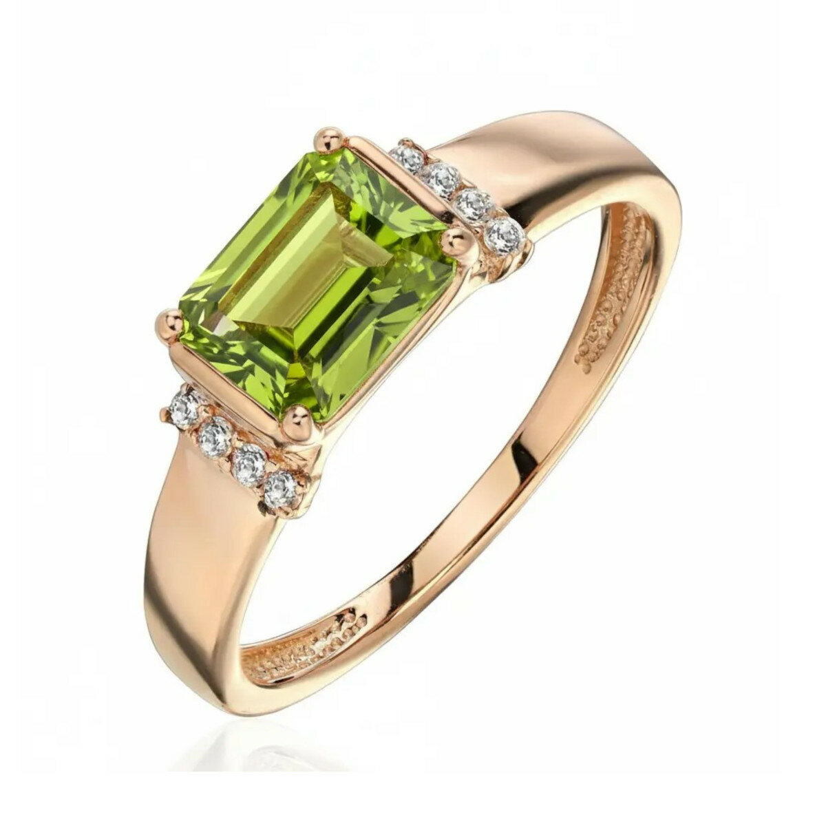 Кольцо, красное золото, 585 проба, хризолит, фианит