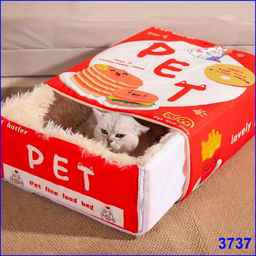 Коробка с нулевыми продуктами, кошачья конура, прямоугольная кровать, полностью закрытая коробка с печеньем, четыре сезона, "M" (47x37x17см)
