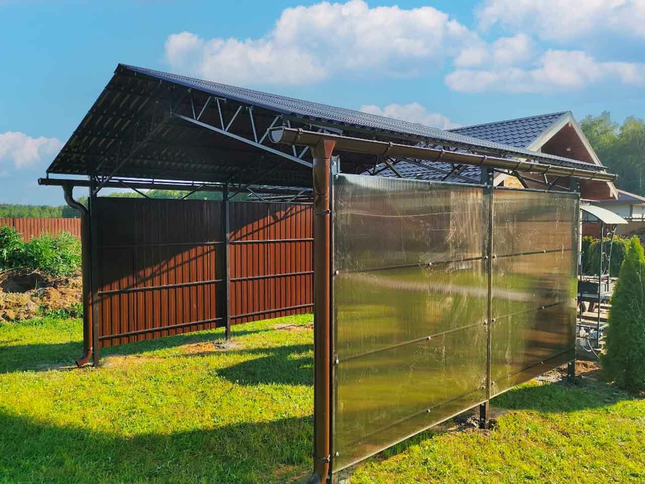 Навес сборный двускатный Комфорт+ 4,5x4, металл каркас, поликарбонат