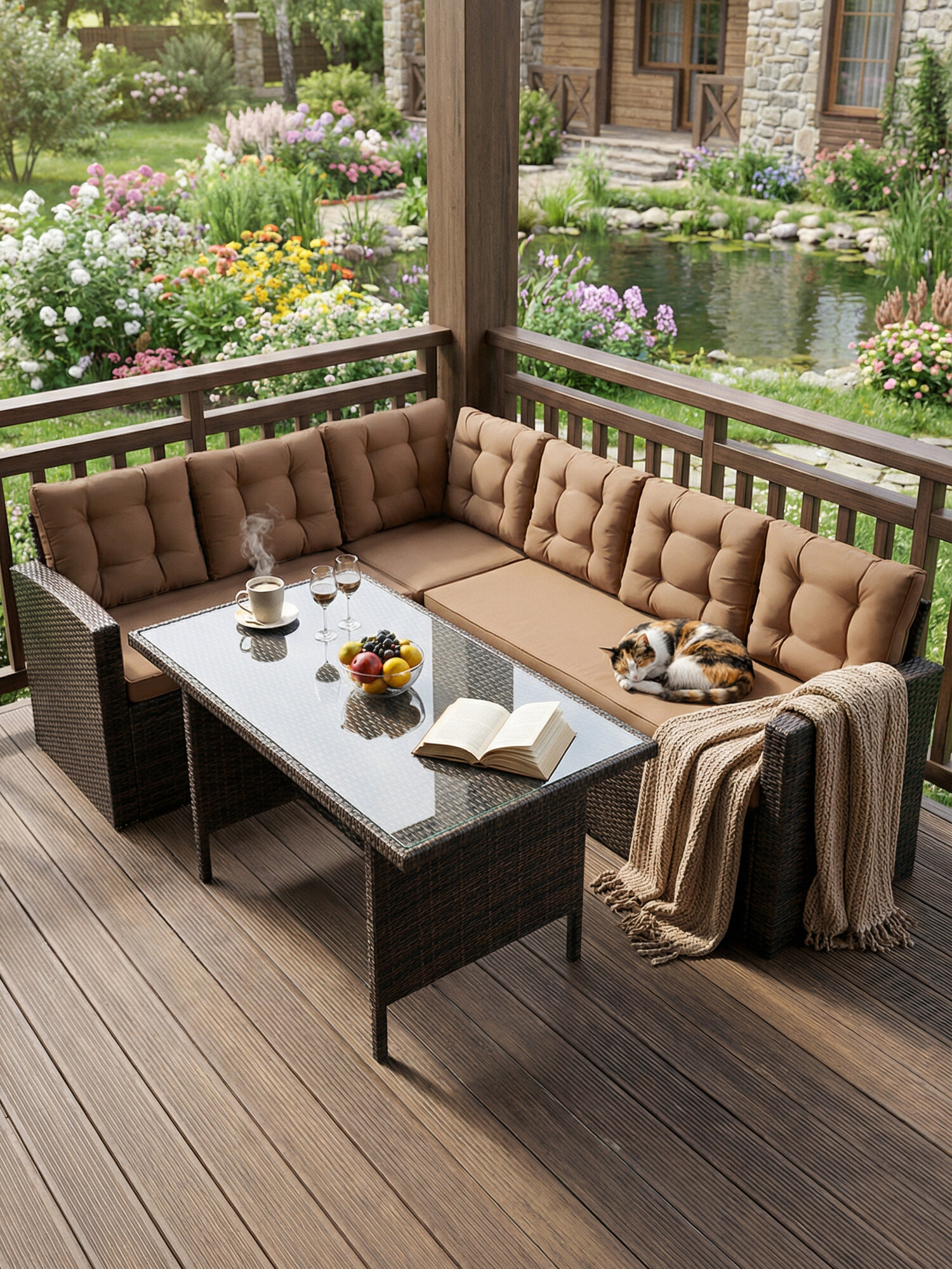 Угловой комплект для обеда и отдыха из искусственного ротанга Римини-5 (Rimini-5), шоколадный