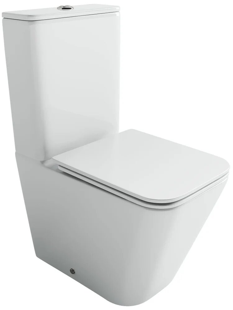 Унитаз-компакт напольный Ceramicanova Cubic Торнадо CN1803T с микролифтом, безободковый, антивсплеск, фарфоровый, белый, прямоугольный, с нижним подводом, сиденье для унитаза в комплекте