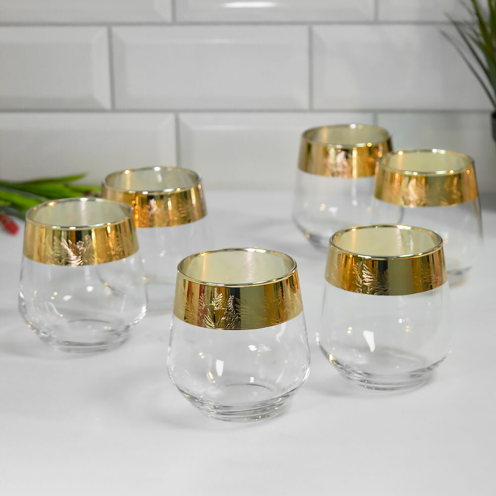 Набор стаканов для виски 6 шт 390 мл «Летний сад», стекло, золотой декор, подарочная коробка