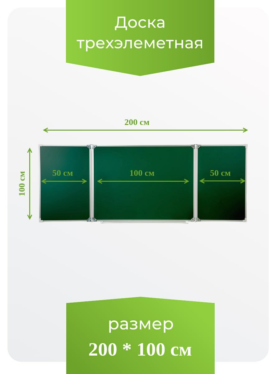 Доска трёхэлементная магнитная полимерная, МелМар, 2000х1000 мм, комбинированная(мел, маркер)