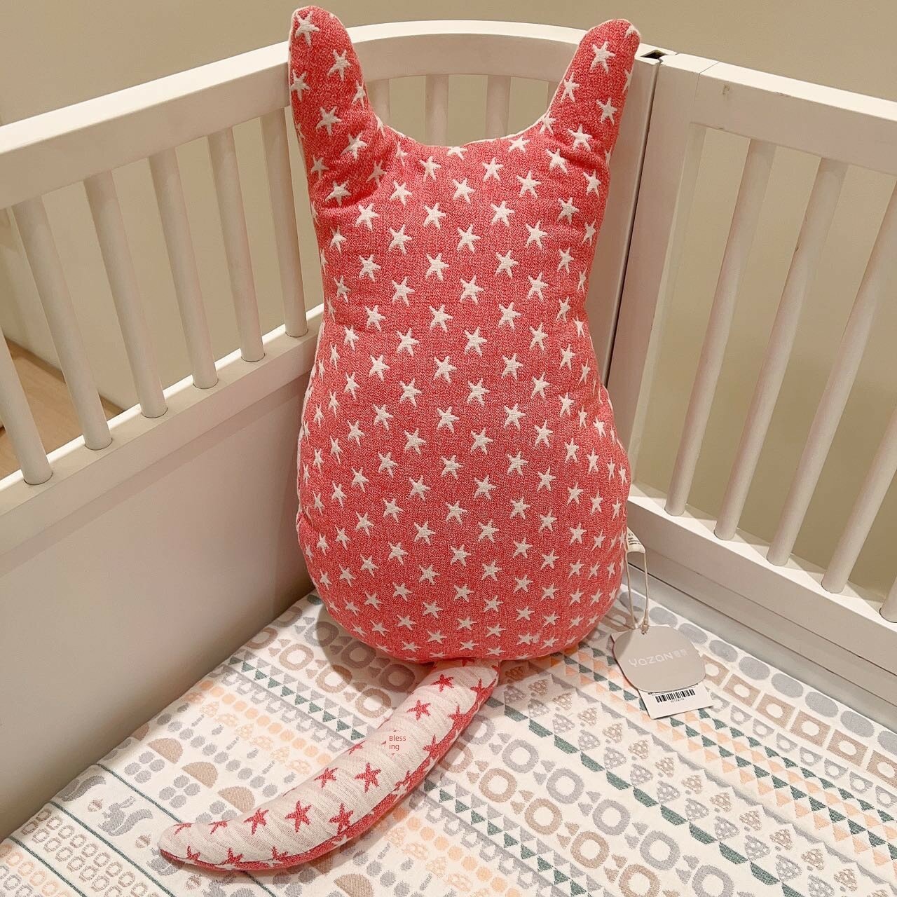 Подушка с котиком-удачей, коралловый розовый, 40-106 см, мягкая ткань для сна младенца