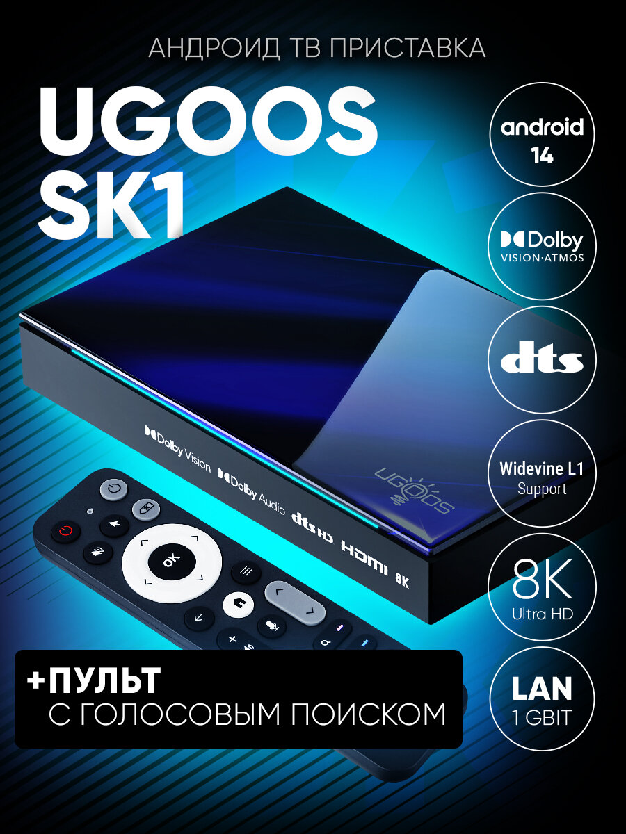 Смарт ТВ приставка Ugoos SK1 8/128Gb (WiFi-6E) c Bluetooth пультом