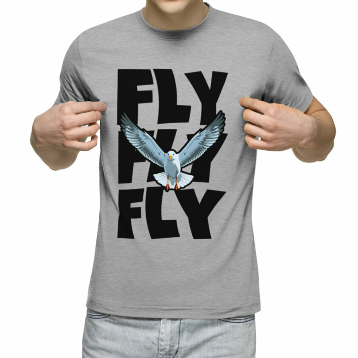 Мужская футболка «Свободный полёт. Чайка» (серый меланж, L)