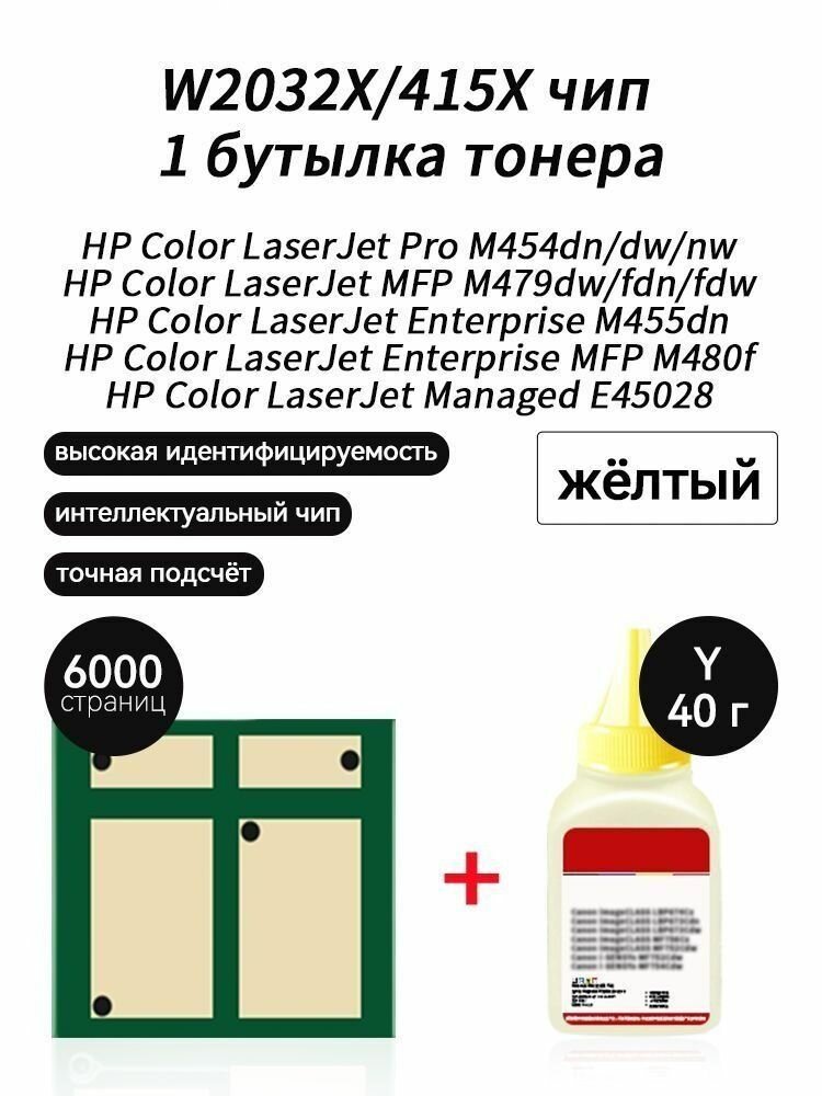 W2032X (HP415X) тонер 40гр + чип для HP Color LaserJet Pro M454dn M454dw M479dw M479fdn M479fdw M454nw M455dn M480f E45028