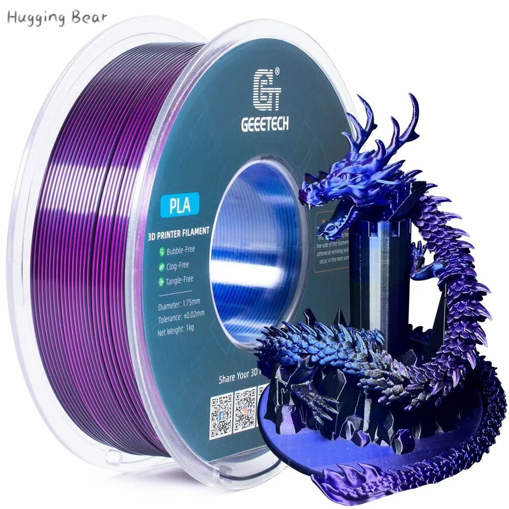 1,75 мм, глянцевая трехцветная пластиковая проволока, материал для 3D-принтера, PLA, синий, фиолетовый, черный