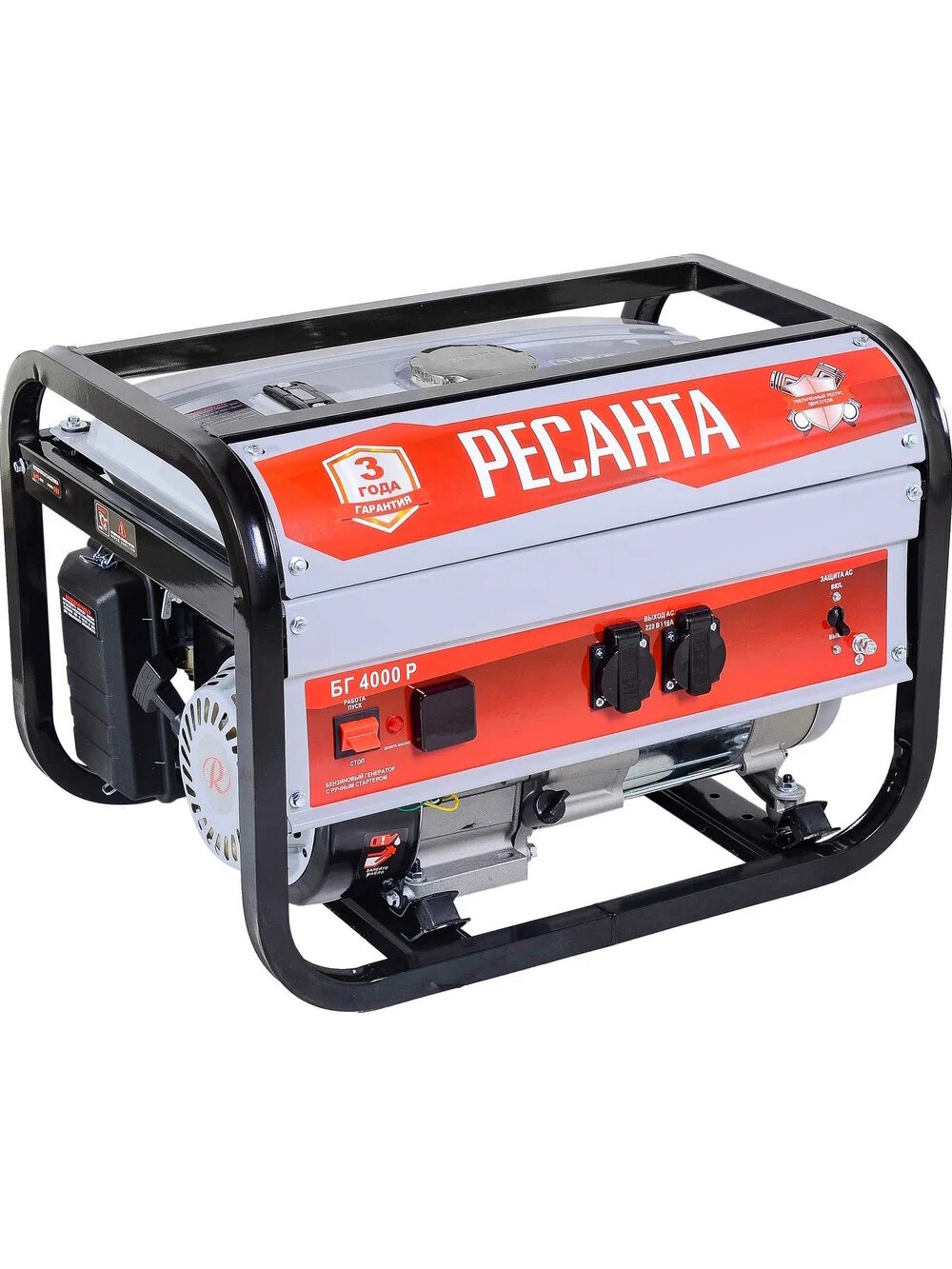 Генератор Ресанта БГ 4000 Р 64/1/44 3,3/3 кВт, 7 лс, двигатель 163 см³