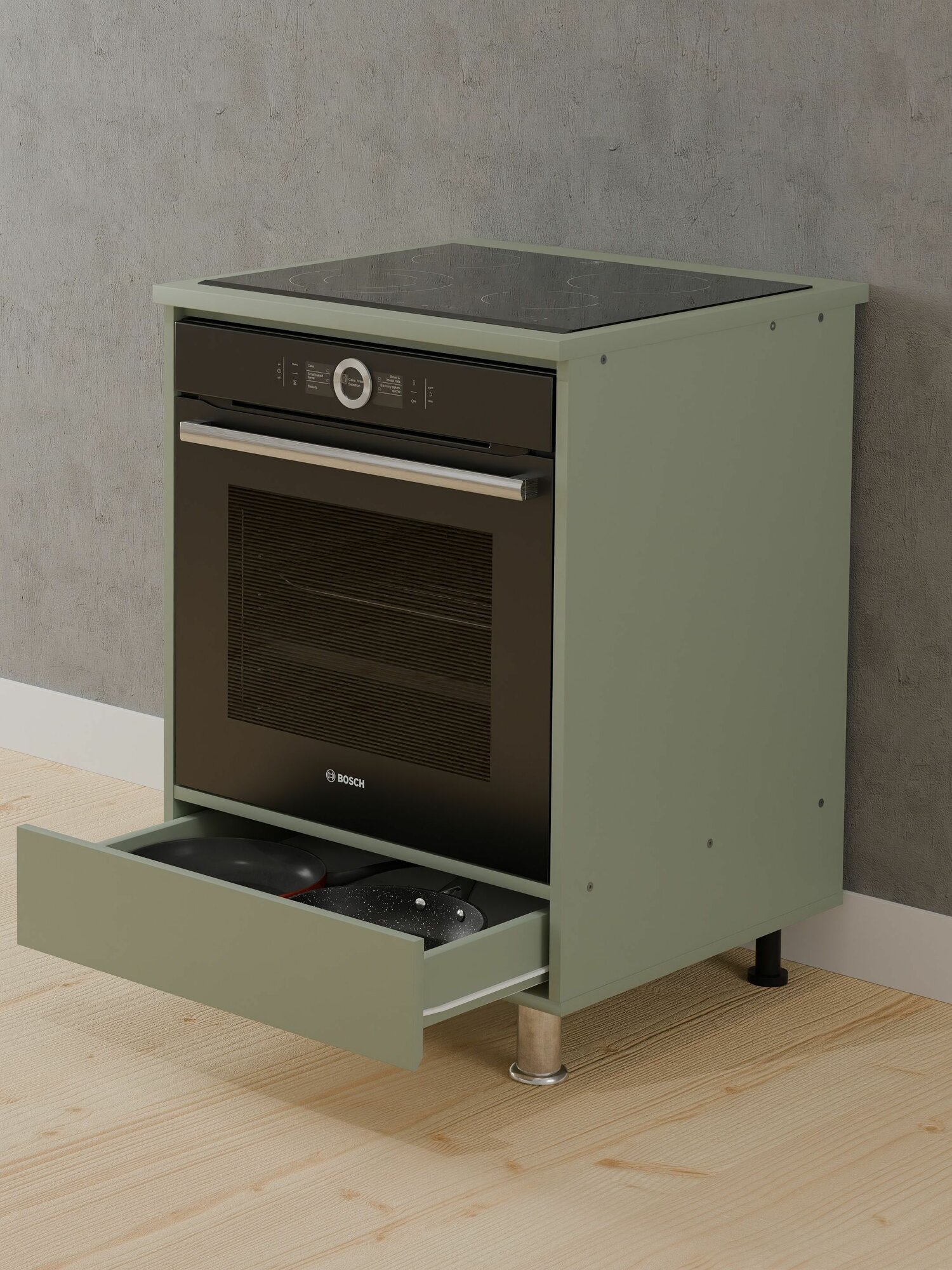 Кухонный модуль напольный, 60х55х83, Малага, под духовой шкаф, зеленый / дуб, Dipriz
