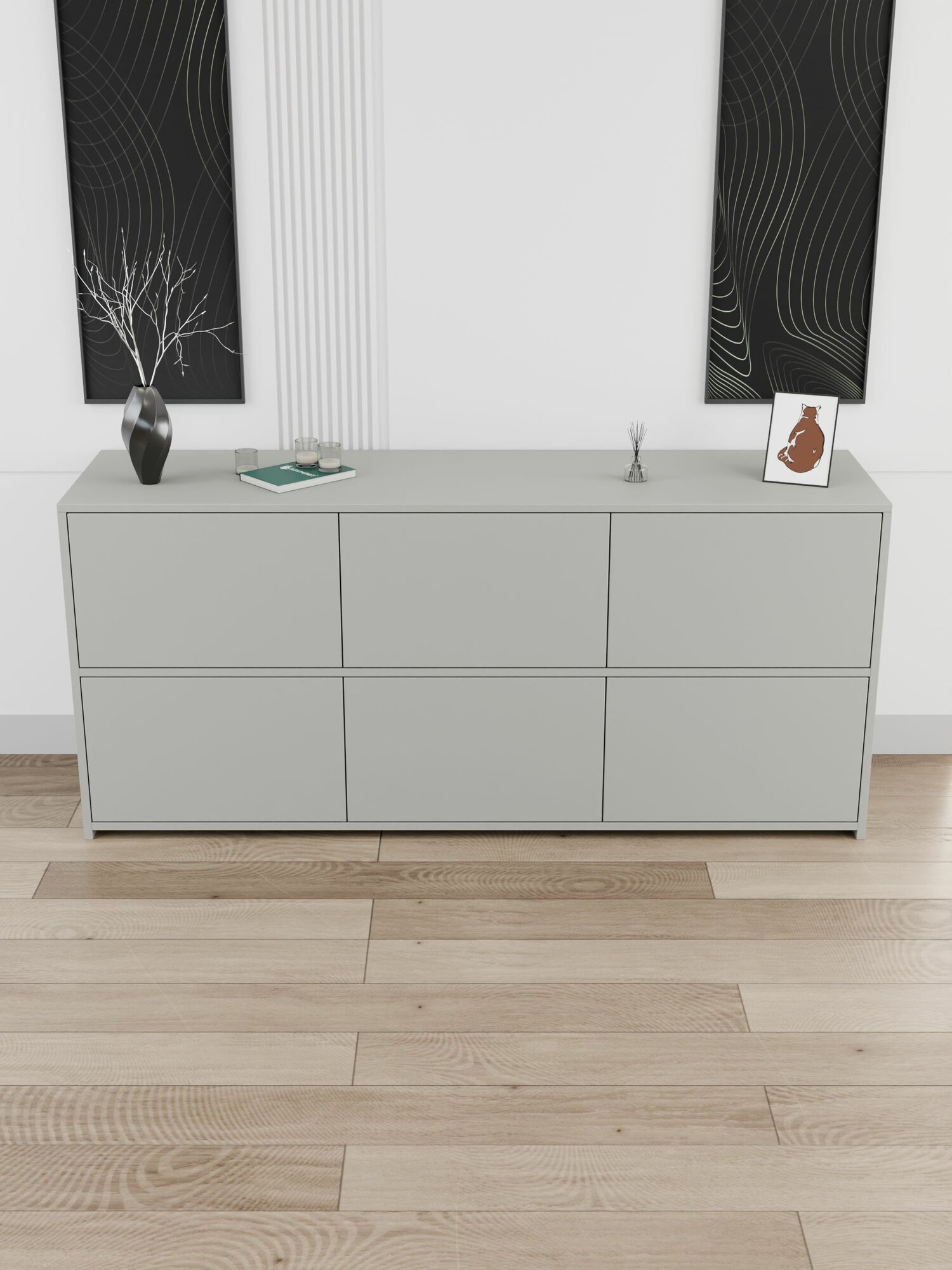 Изумлит Комод для белья и одежды Каллисто 150х66.8х40 см, шиншилла серая