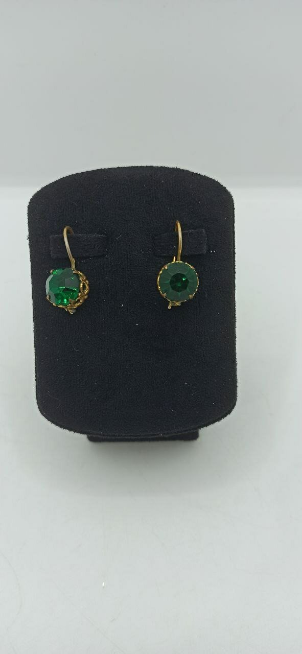 Серьги петелька с зелёным камнем винтажные советские, СССР