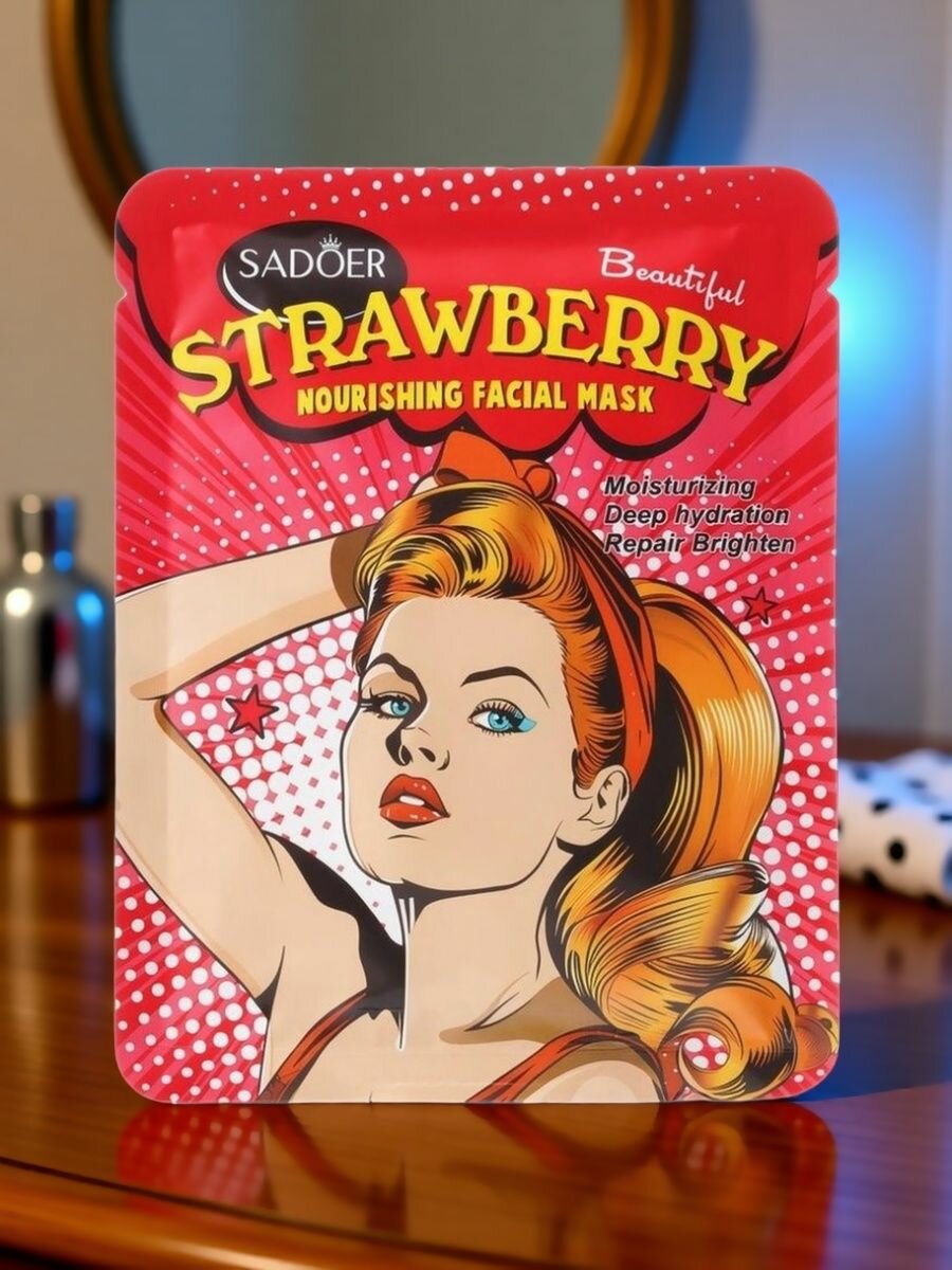 Маска тканевая увлажняющая для лица с экстрактом клубники для всех типов кожи