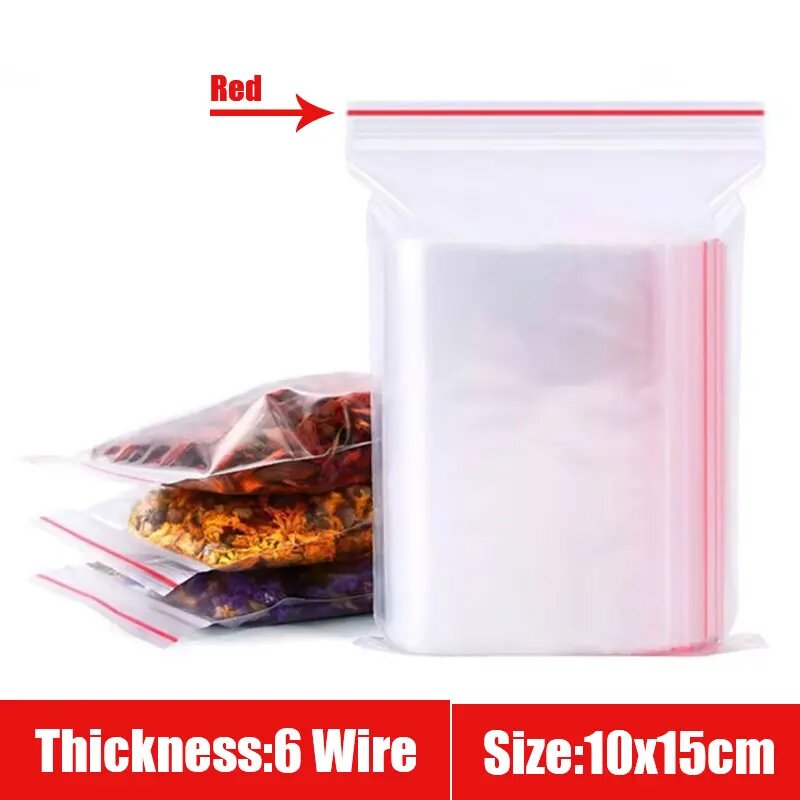 Прозрачные пакеты на молнии 10x15см, 6wire, Red