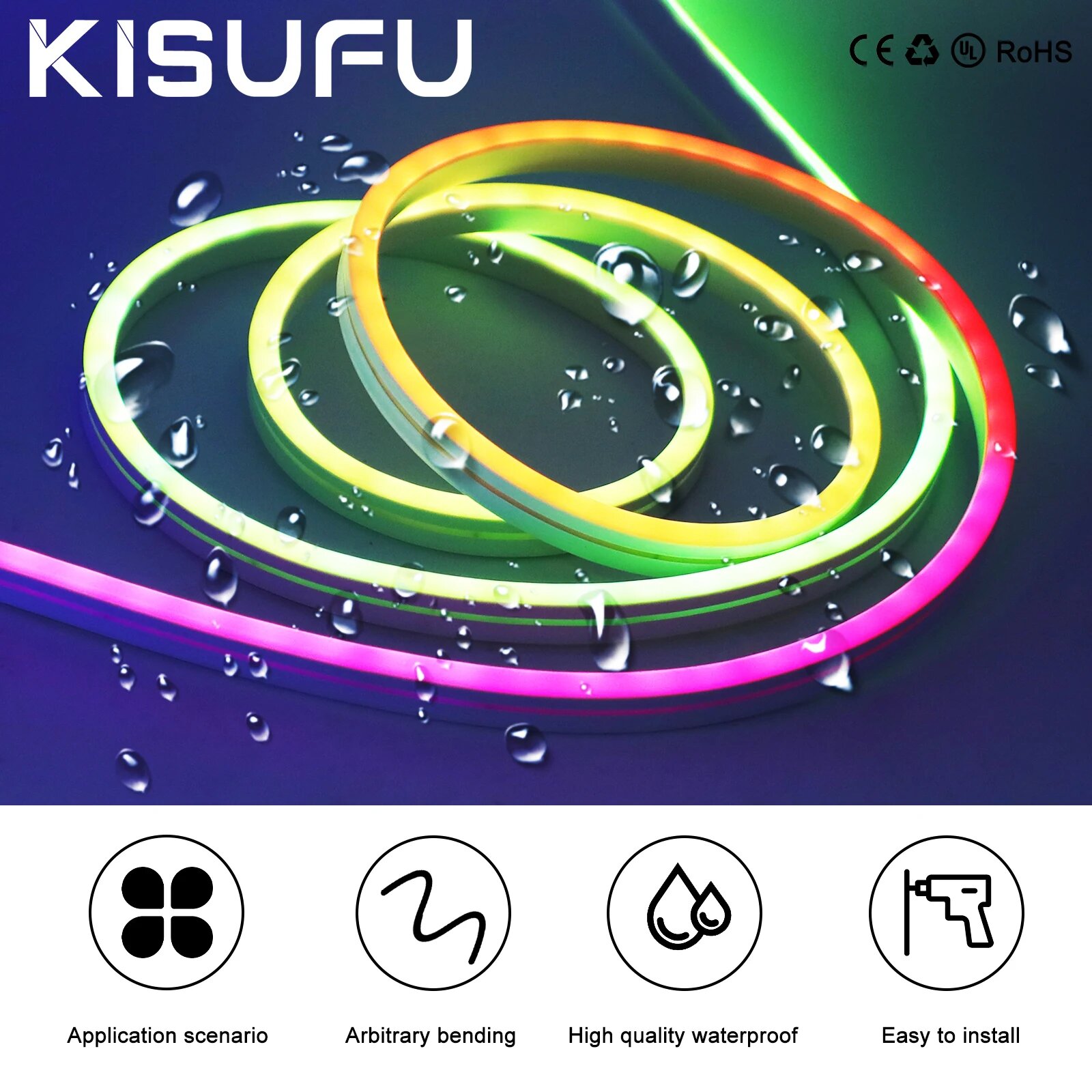RGBIC неоновая светодиодная лента KISUFU 2/3/5/10/20 м 24V 15M-2X7.5M
