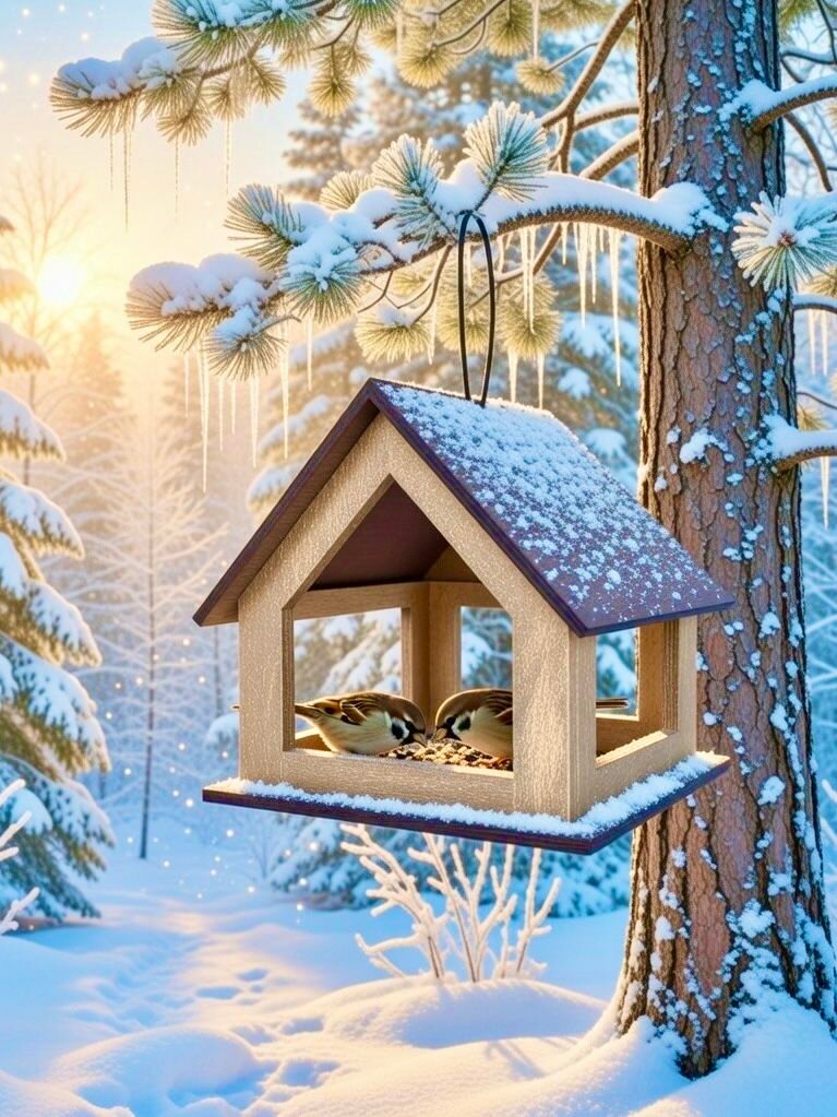 Кормушка для птиц PinePeak / деревянный скворечник для птиц подвесной для дачи и сада, 185х185х175мм