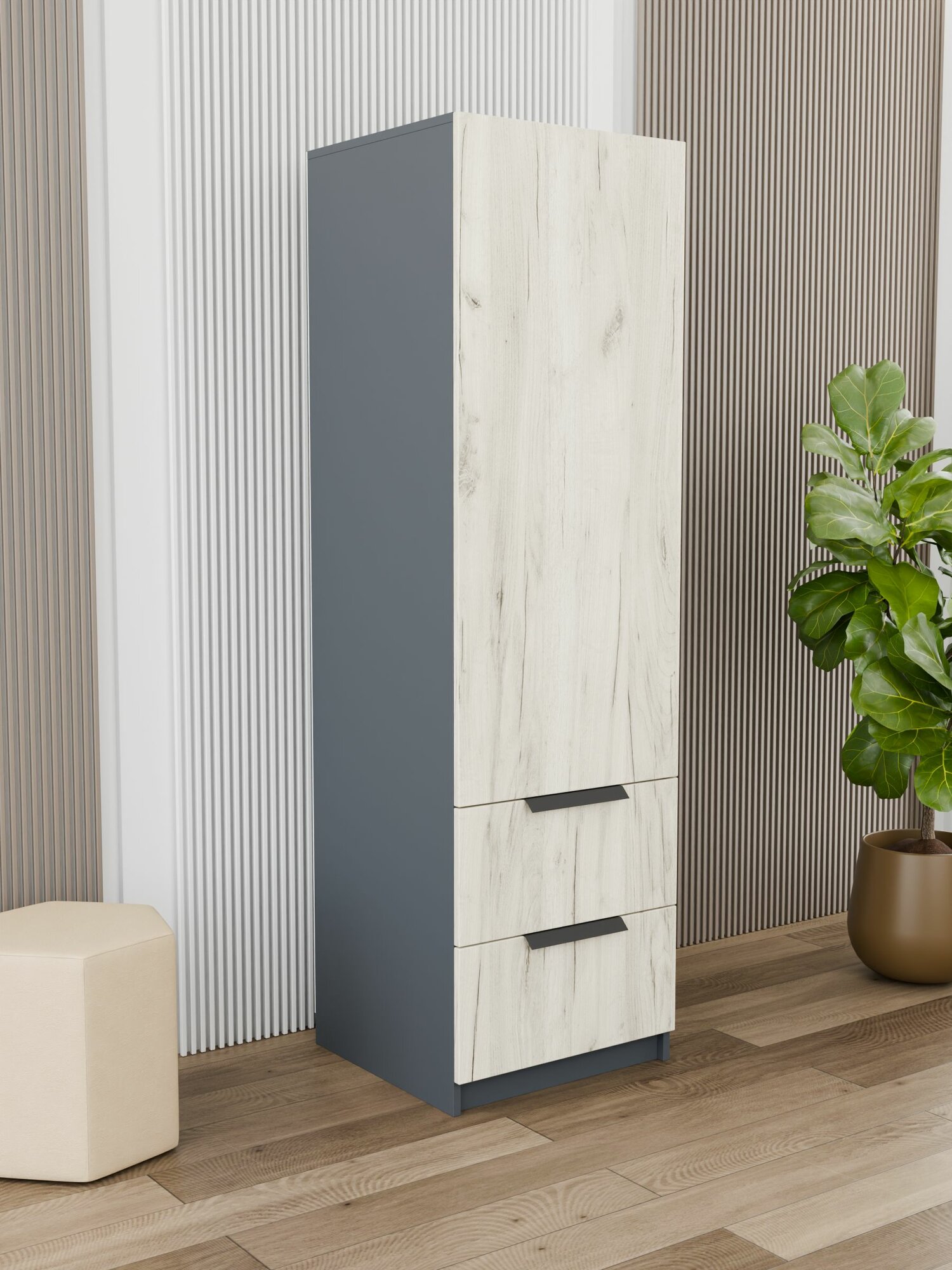 Изумлит Шкаф-пенал Компакт 170х50х49 см, графит/дуб крафт белый