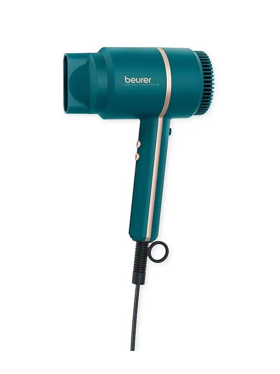Фен для волос Beurer HC 35 Ocean компактный и мощный, фен с ионизацией и LED-индикатором, профессиональный стайлер для укладки с магнитной насадкой и чехлом, Beurer Ocean Blue для бережной сушки