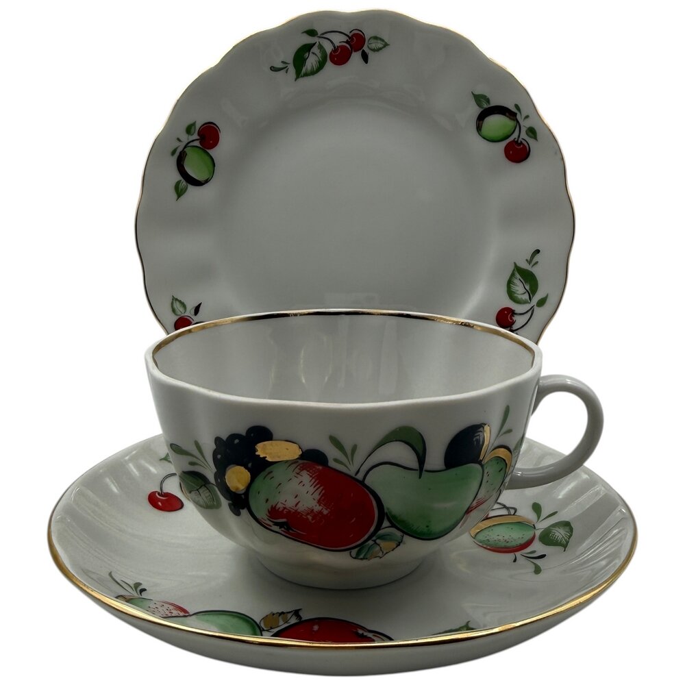 Чайное трио "Фрукты", 250 мл, автор Яковлева С. Е, худ. Афанасьева Л. Р, 1960-1970 гг, ЛФЗ, СССР