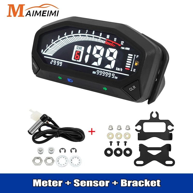 Цифровой Тахометр Для Мотоцикла С ЖК-дисплеем, Датчиком Топлива И Счетчиком meter and Bracket