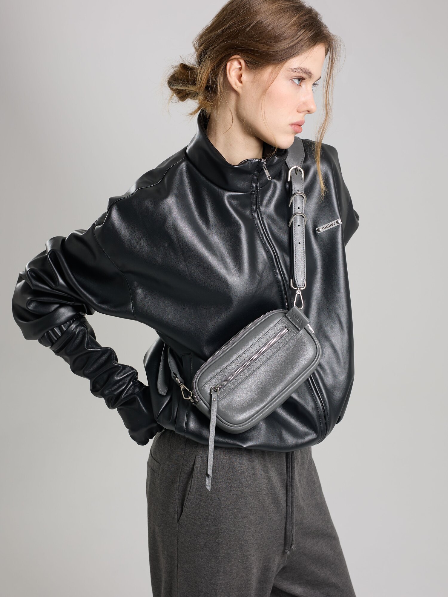 Сумка кросс-боди Afina 794, фактура гладкая, графит