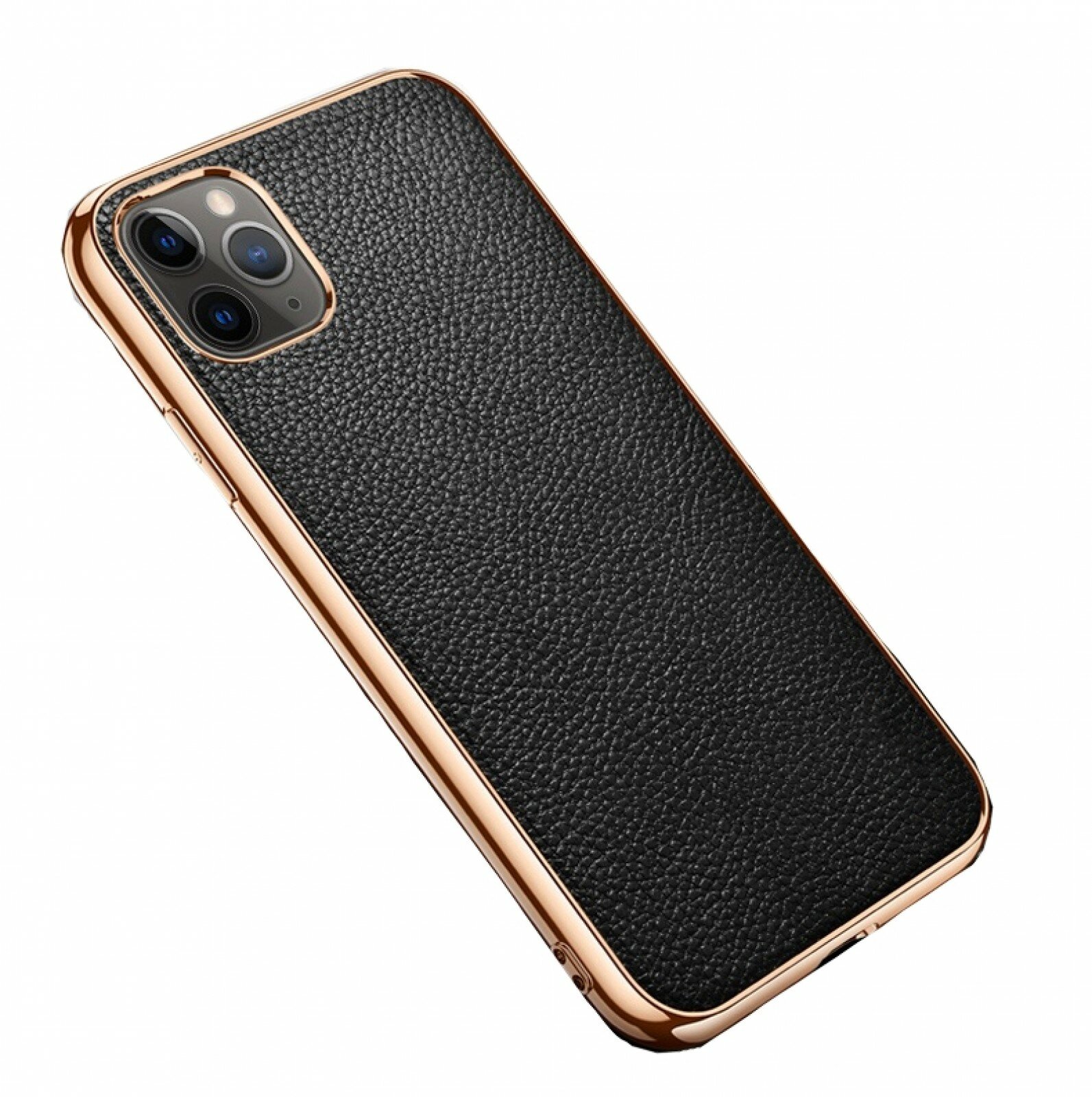 Задняя панель-крышка MyPads для iPhone 12 / iPhone 12 Pro (6.1) из металла с импортной кожей королевский черный