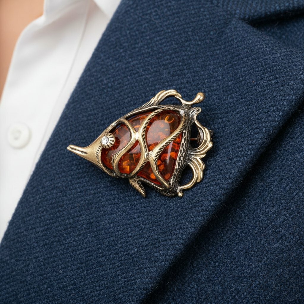 Брошь, янтарь