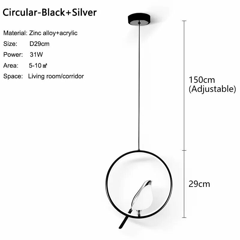 Подвесная лампа Circle Black Silver, 31W, Tricolor Lights