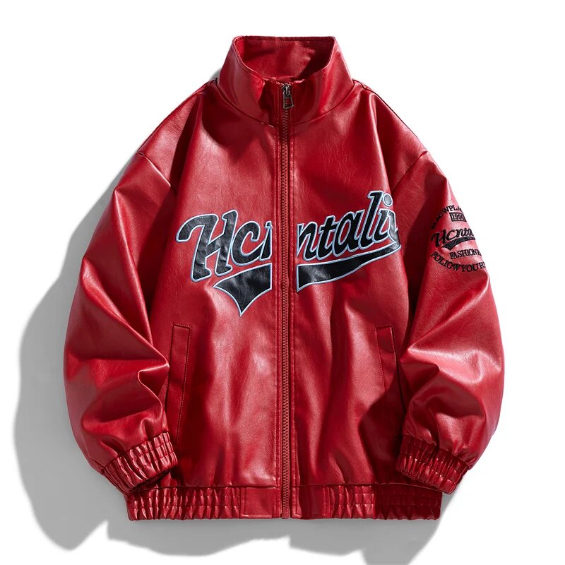 Мужская кожаная куртка JOYSWAMM красная Красный, М, Red