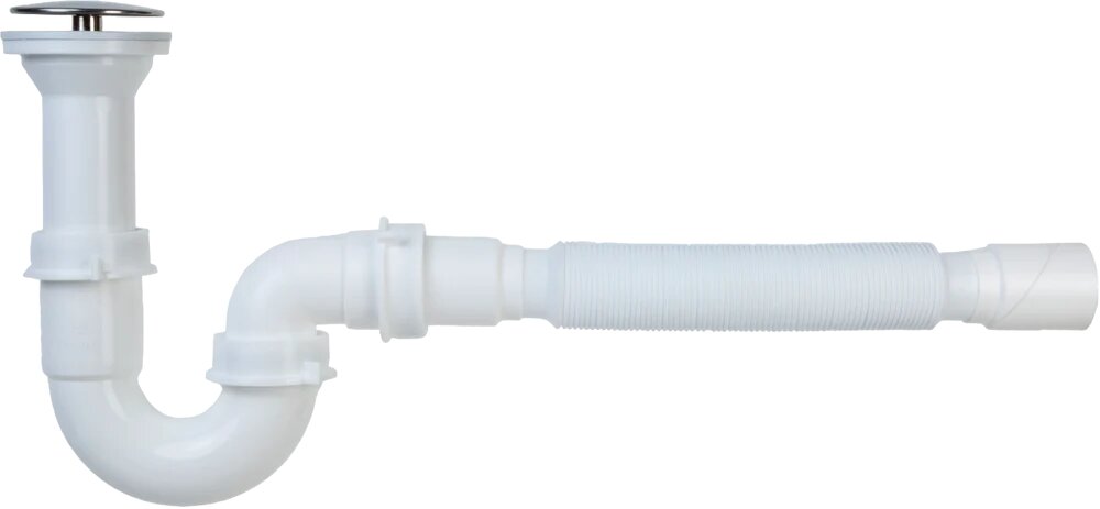 Сифон для раковины EWRIKA 0301003042 телескопический, трубчатый, металлический, с гидрозатвором, пластиковый, с донным клапаном