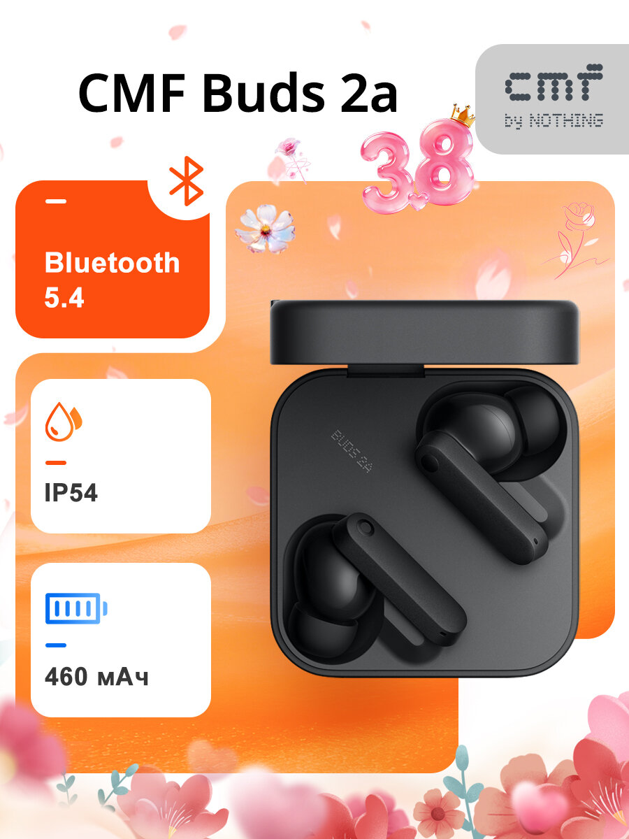 Наушники Nothing CMF Buds 2a Глобальная версия Беспроводная связь по Bluetooth, темно-серый