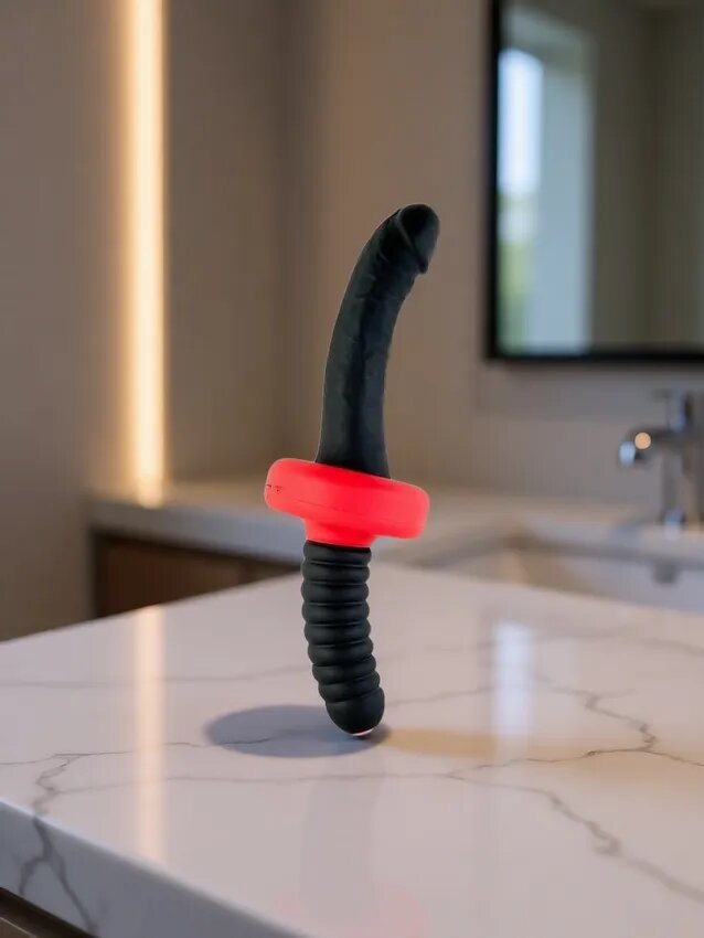 ToyFa Вибратор силиконовый Black&Red двусторонний гибкий, 10 режимов, черный, 28 см