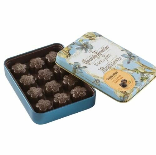 Конфеты AMATLLER 2808 FLORS NARANJA в тёмном шоколаде 70% с апельсиновой начинкой в ж/б 72г