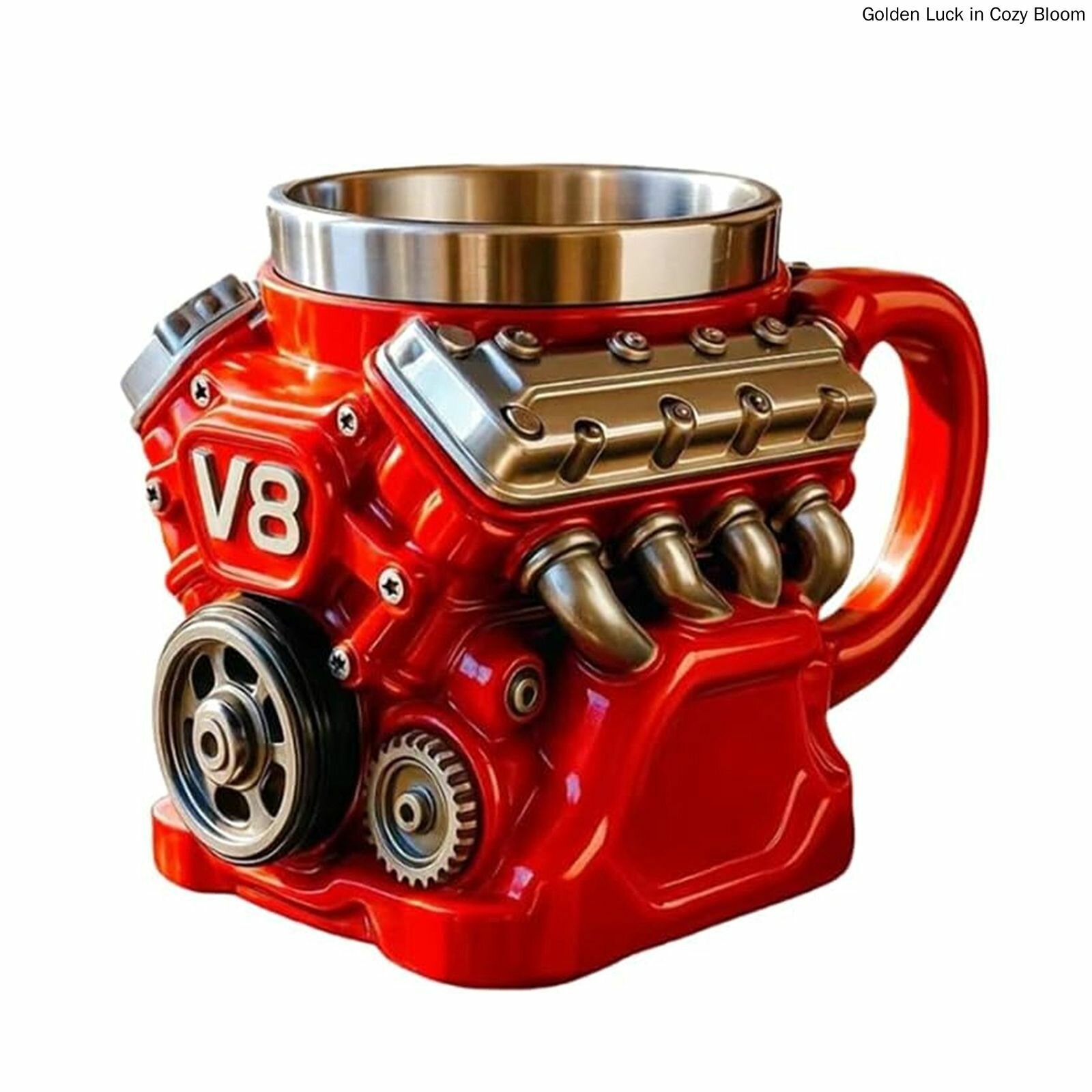 Кружка в виде двигателя V8 в стиле стимпанк из смолы с нержавеющей сталью