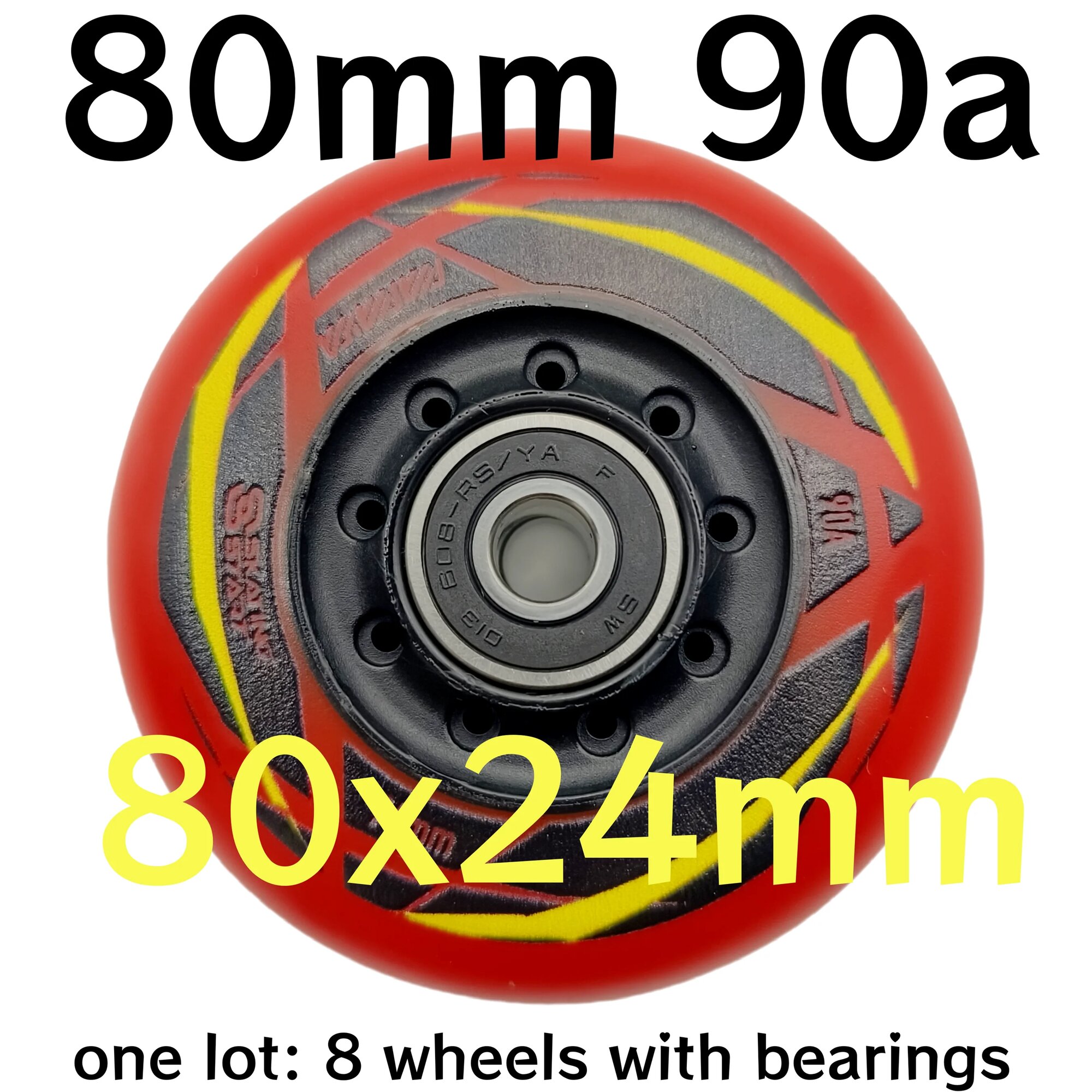 Колеса для роликовых коньков MCgala 76 мм, 80 мм, жёлтые Красный, 80mm 90a