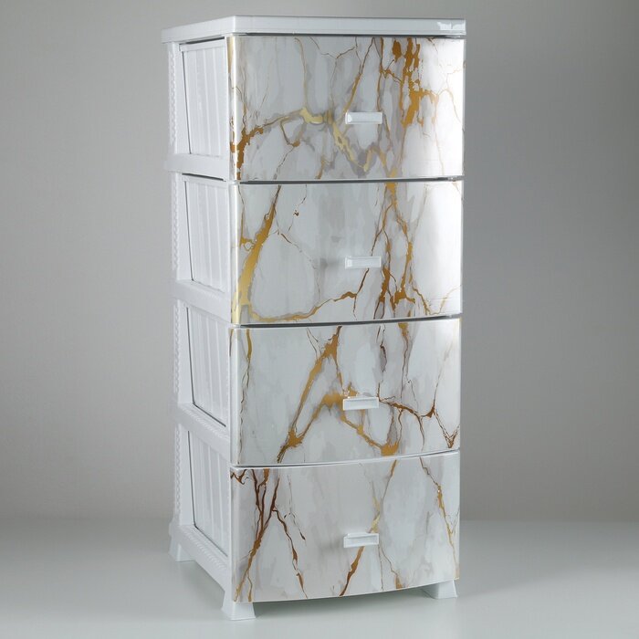 Комод пластиковый Росспласт 4-х секционный, "Декор, Белый мрамор", цвет белый (4537447)