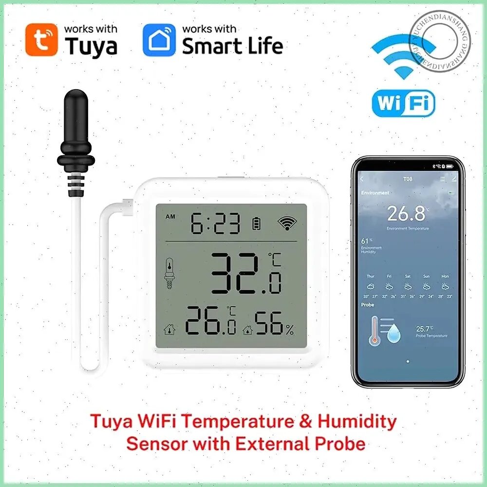 Tuya Wi-Fi датчик температуры и влажности, градусник для инкубатора, бани