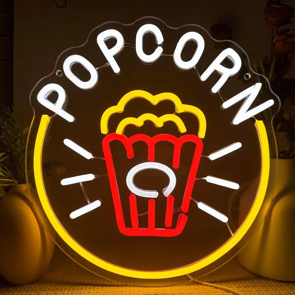 Неоновая лампа в форме ведёрка с попкорном, 450 мм, цвет Popcorn, производство Китай