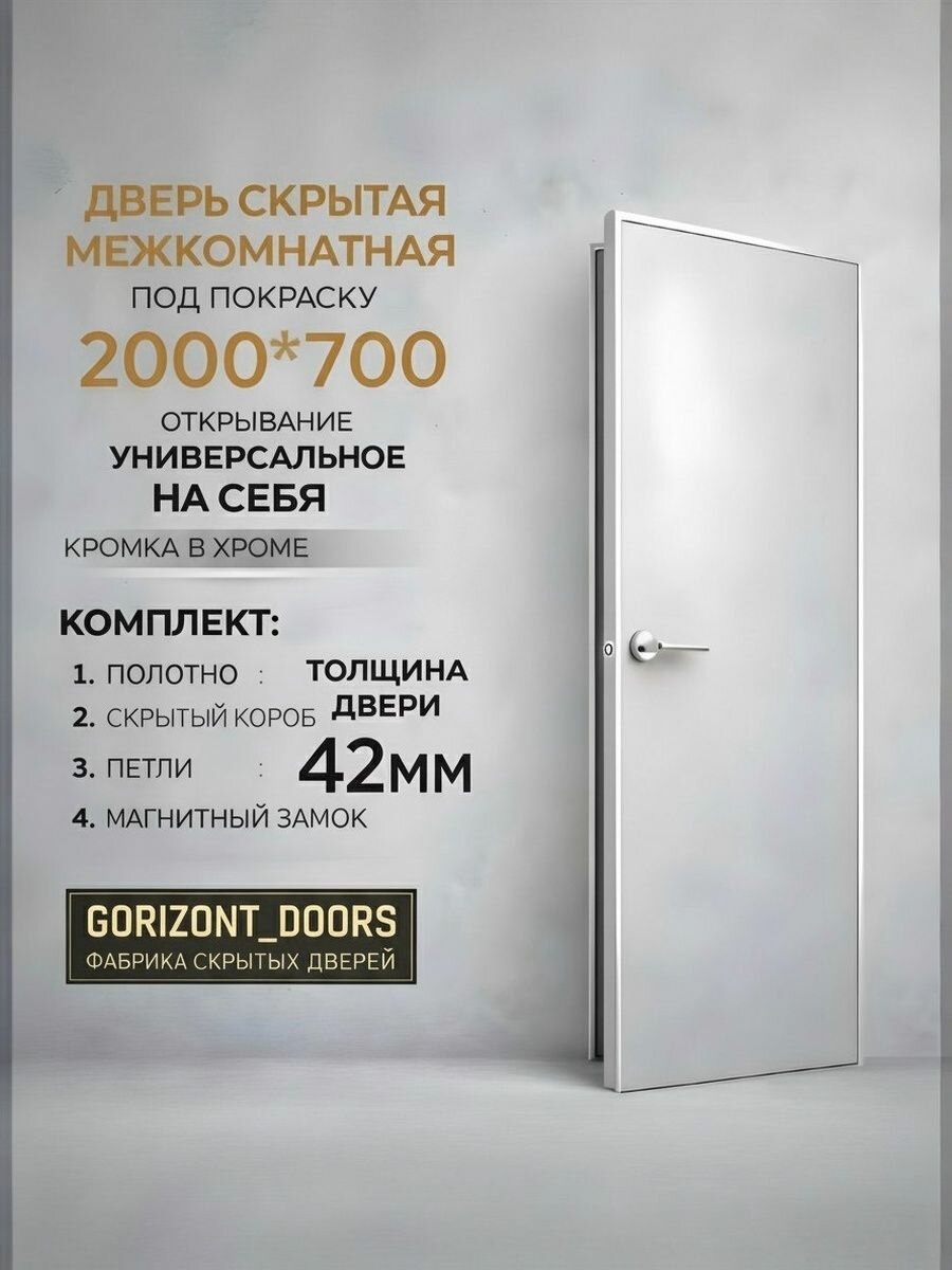 Скрытая межкомнатная дверь комплект INVISIBLE на себя, правая/левая 700х2000 хром кромка