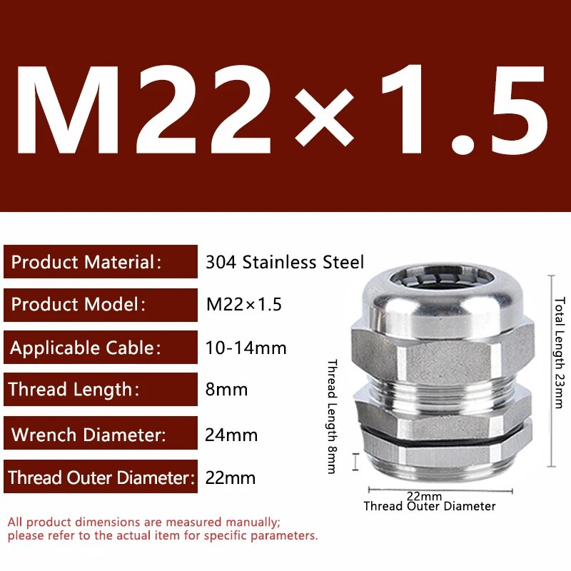 Кабельный ввод M22x1.5 из нержавеющей стали, 9-14мм